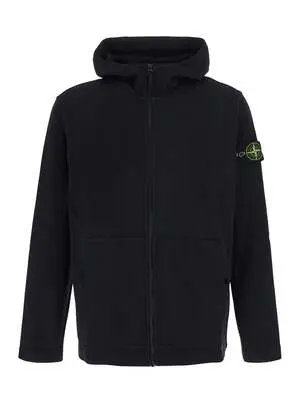 Stone Island Black Sweatshirt With Ribbed Detailing And Logo Patch On The Sleeve In Cotton - Multicolor