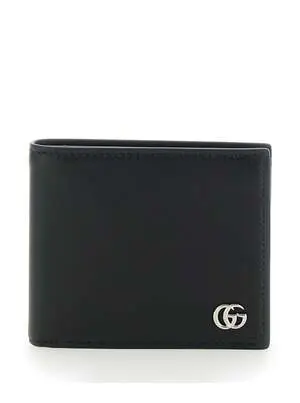 Gucci Black Leather Bi-fold Wallet With Logo Plate On The Front - Multicolor