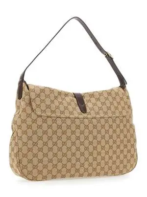 Gucci Jackey Flap' Beige Shoulder Bag With Adjustable Shoulder Strap And Piston Closure In Gg Canvas For - Cream