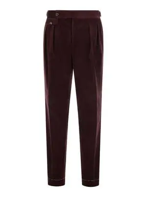 Brunello Cucinelli Bordeaux Pants With Offset Buckle Closure And Belt In Corduroy For - Multicolor