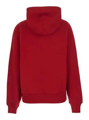 AMI Paris Red Hoodie With Drawstring Hood And Maxi Logo Lettering On The Front In Cotton For - Multicolor