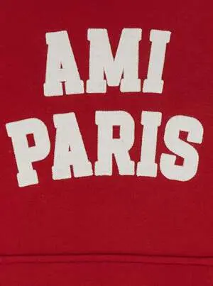 AMI Paris Red Hoodie With Drawstring Hood And Maxi Logo Lettering On The Front In Cotton For - Multicolor