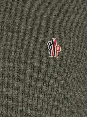 Moncler Green Crewneck Sweater With Logo Patch On The Front In Wool - Multicolor