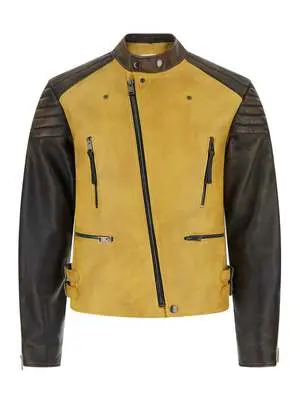 Fendi Yellow Jacket With Shoulder Reinforcements And Adjustable Side Straps In Leather For - Multicolor