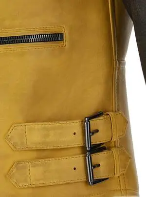 Fendi Yellow Jacket With Shoulder Reinforcements And Adjustable Side Straps In Leather For - Multicolor
