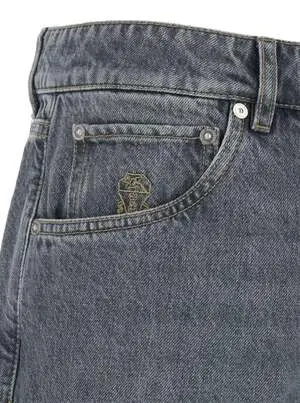 Brunello Cucinelli Gray Jeans With Logo Embroidery On The Front And Logo Patch On The Back In Denim For - Multicolor