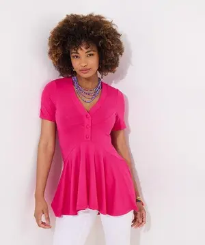 JOE BROWNS Short Sleeve Babydoll Tunic - Raspberry