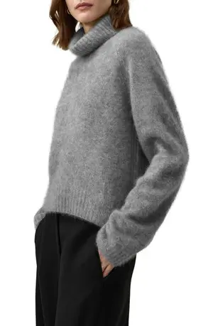 Lilysilk Brushed Cashmere Turtleneck Sweater - Medium Gray