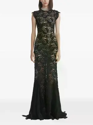 2310 STUDIO Lace-overlay Fishtail Maxi Dress - Black