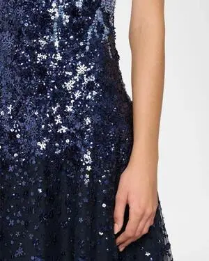 Pamella Roland Degrade Beaded Tulle Ball Gown - Blue Multi
