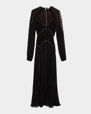 Veronica Beard Sylvette Embroidered Blouson-sleeve Maxi Dress - Black