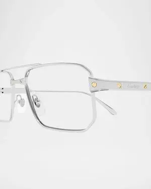 Cartier Apos;s Santos De Ct0654o Square Titanium Optical Glasses - Silver