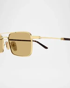 Gucci Apos;s Gg2258s Mid Logo Rectangular Metal & Recycled Acetate Sunglasses - Gold