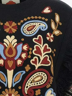 Farm Rio Love Paisley Cornelli Sweater With Fringe