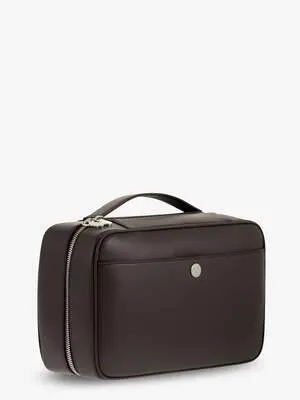 Brunello Cucinelli Leather Beauty Case With Metal Logo Detail - Brown