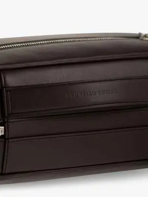 Brunello Cucinelli Leather Beauty Case With Metal Logo Detail - Brown