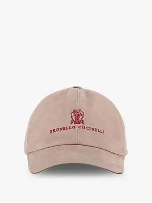 Brunello Cucinelli Suede Hat With Embroidered Logo On The Front