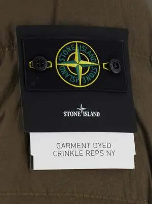 Stone Island Green High Collar Jacket With Logo Patch On Sleeve In Tech Fabric For