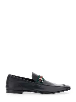 Gucci Como' Black Loafers With Web Stripe And Horsebit In Leather For