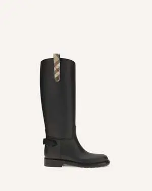 Burberry Cavalier Check Detail Knee-high Boots - Black