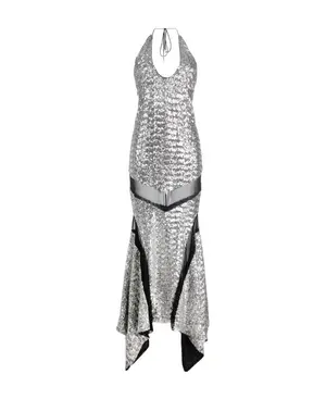 Attico Saskia Sequinned Asymmetric Hem Maxi Dress - Gray