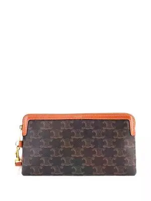 Celine Zip Wristlet Triomphe Coated Canvas Pouch - Brown