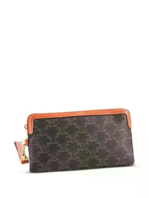 Celine Zip Wristlet Triomphe Coated Canvas Pouch - Brown
