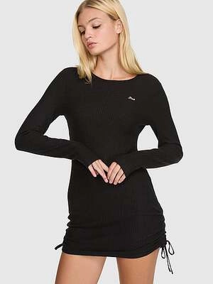 Pink Waﬄe Knit Dress Black