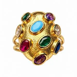BY OZGE Multicolour Zircon Gold Plated Chunky Statement Ring Multicolor - Yellow