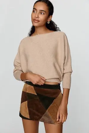Avec Les Filles Suede Patchwork Mi Skirt