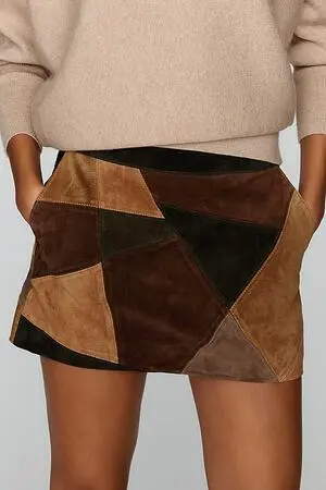 Avec Les Filles Suede Patchwork Mi Skirt