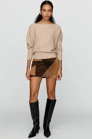 Avec Les Filles Suede Patchwork Mi Skirt
