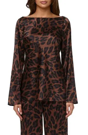 Naked Wardrobe Stretch Silk Long Sleeve Top - Brushed Leopard