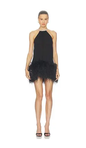 BRONX BANCO Halter Neck Mini Dress With Feather Trim - Black