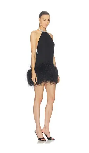 BRONX BANCO Halter Neck Mini Dress With Feather Trim