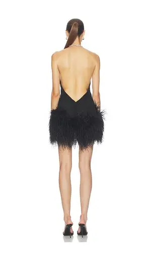 BRONX BANCO Halter Neck Mini Dress With Feather Trim