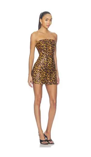 AEXAE X Leather Bandeau Peplum Mini Dress In Brown