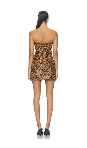 AEXAE X Leather Bandeau Peplum Mini Dress In Brown