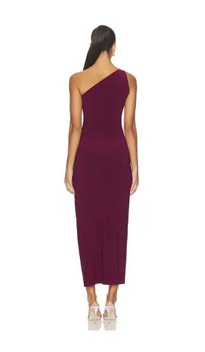 Norma Kamali One Shoulder Long Dress With Side Slit In Wine