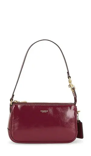 COACH Shiny Crinkle Leather Plaza Bag 18 In Burgundy