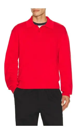 PALMES Cotton Long Sleeve Knit Polo - Red