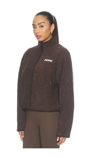 SKIMS Teddy Boxy Zip Up Jacket In Brown