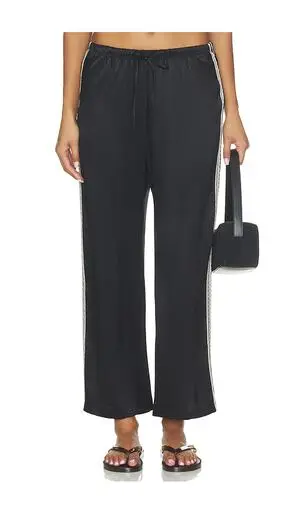 Donni. The Silk Lace Stripe Crop Pant In Black