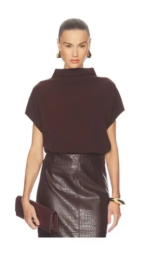 Brochu Walker Morten Funnel Neck Cashmere Top In Chocolate - Java Melange