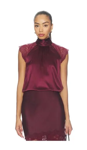Generation Love Rachel Chantilly Lace Halter Blouse In Burgundy - Cabernet
