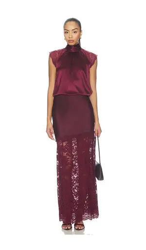 Generation Love Rachel Chantilly Lace Halter Blouse In Burgundy