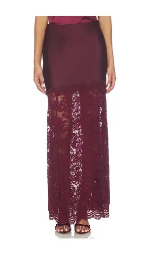 Generation Love Perrine Lace Combo Satin Skirt In Burgundy