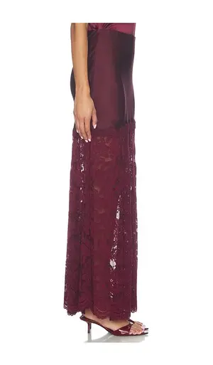 Generation Love Perrine Lace Combo Satin Skirt In Burgundy