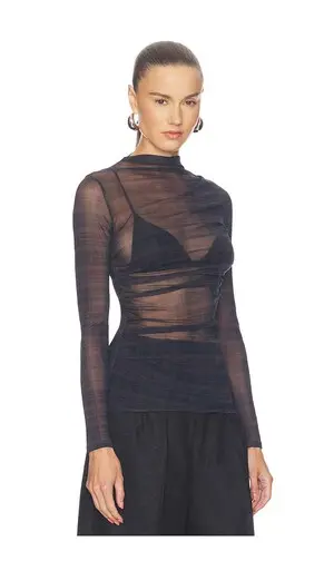 Enza Costa Mesh Longsleeve Twist Top In Grey