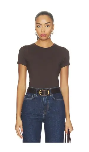 L'Agence Ressi Short Sleeve Crew Neck Tee In Brown - Dark Java